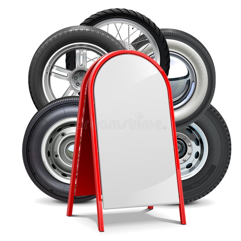 Vector Car Wheels with Empty Billboard Stock Vector - Illustration of ...