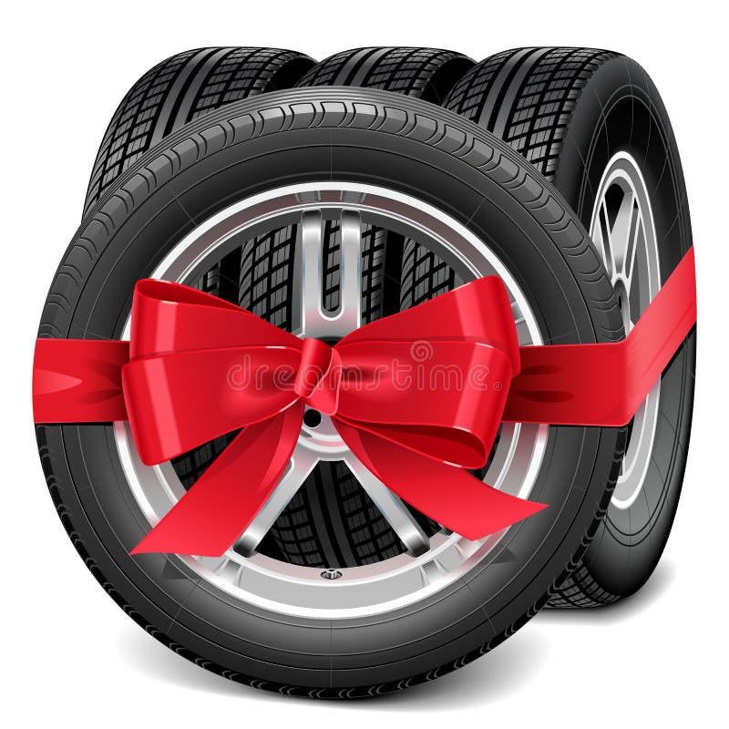 Vector Car Wheels with Red Bow Stock Vector - Illustration of tires ...