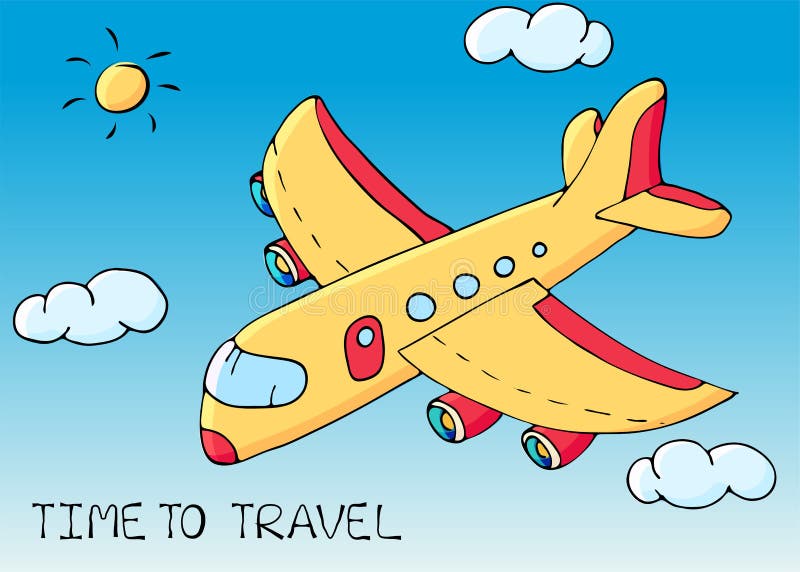 Vector Card or Banner with Colorful Funny Doodle Airplane and Text ...