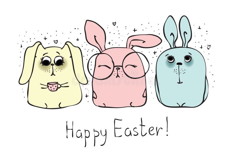 Happy Easter Greeting Card with Cute Rabbit. Vector Illustration Stock ...