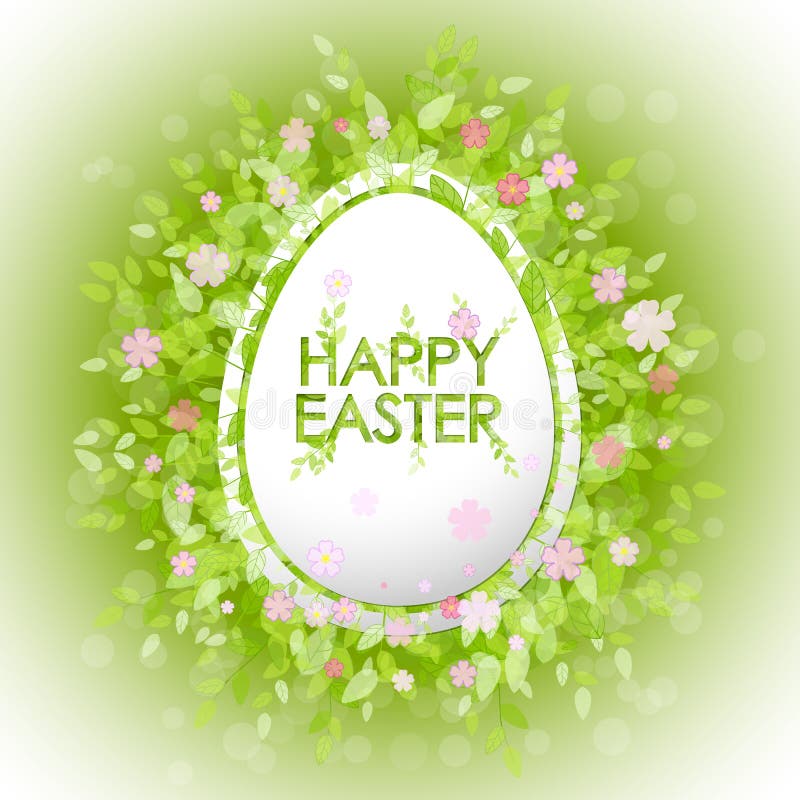 Vector Card Happy Easter. Floral Frame with Leaves Stock Vector ...