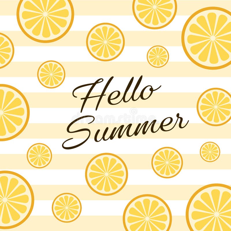 Vector Card with Lemon and Lettering. Hello Summer. Typographic ...