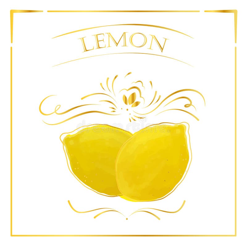 Vector Card with Lemon in Vintage Style. Stylized Drawing with Golden ...
