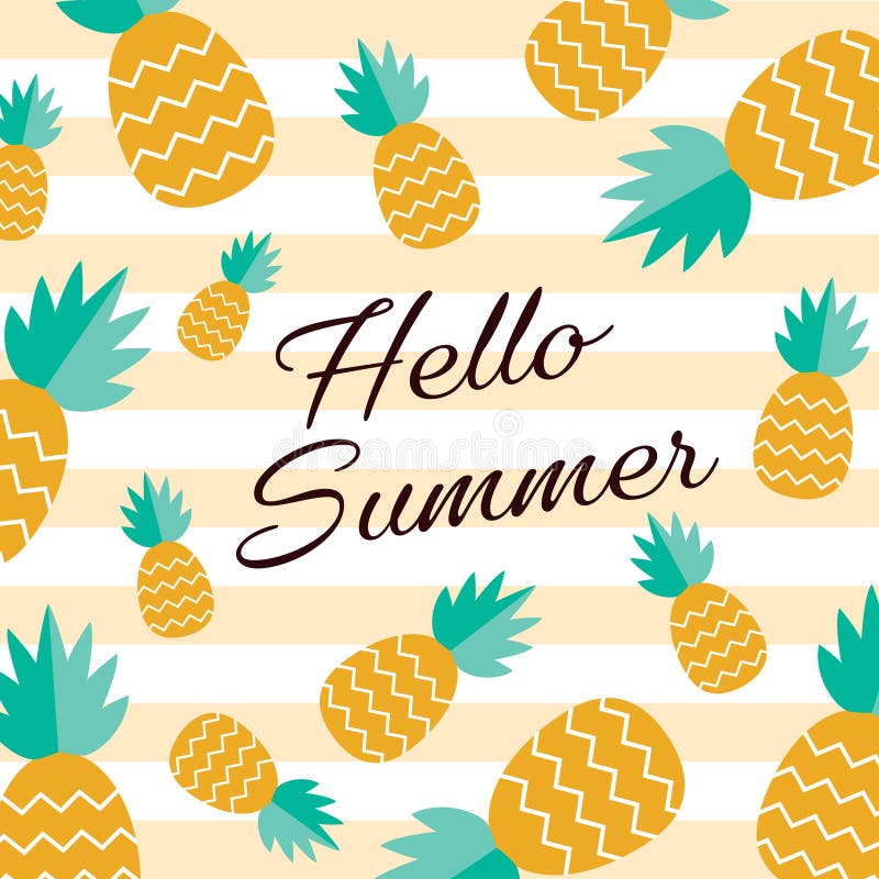 Vector Card with Pineapple and Lettering. Hello Summer. Typographic ...