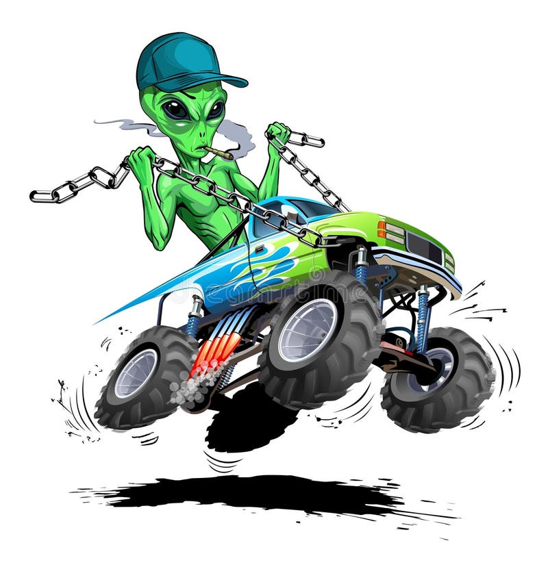 Vector Cartoon Alien Drives a Monstertruck Stock Vector - Illustration ...