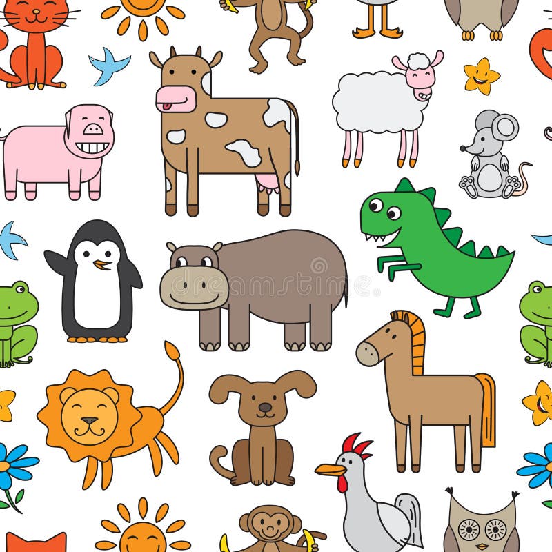 Vector Cartoon Animals Pattern Stock Vector - Illustration of fabric ...