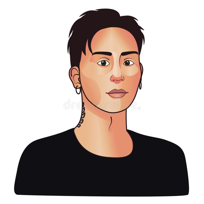 Vector Cartoon Asian Guy with Tattoos Isolated Stock Illustration ...