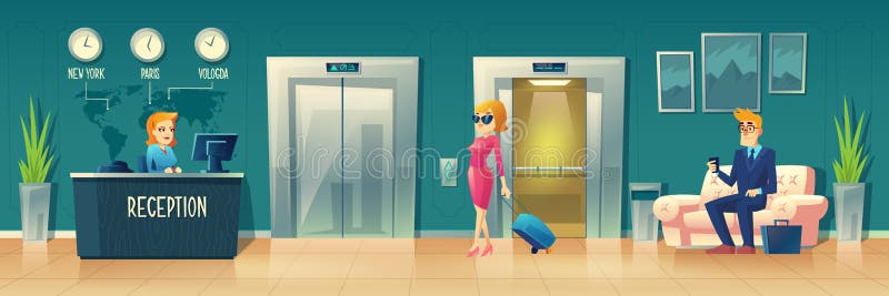 Vector Cartoon Hotel Reception. Lobby of Inn. Stock Vector ...