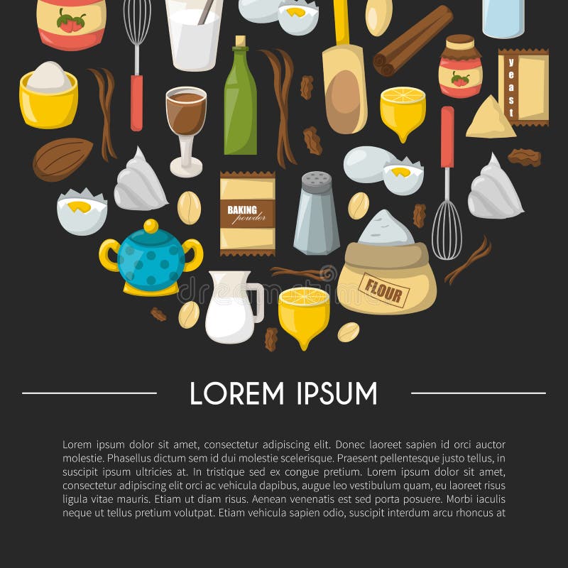 Baking Ingredients And Kitchen Utensil Icons. Vector Flat Cartoon ...