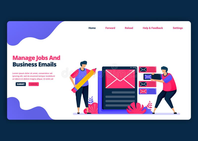 Vector Cartoon Banner Template for Managing Work and Business E-mail ...