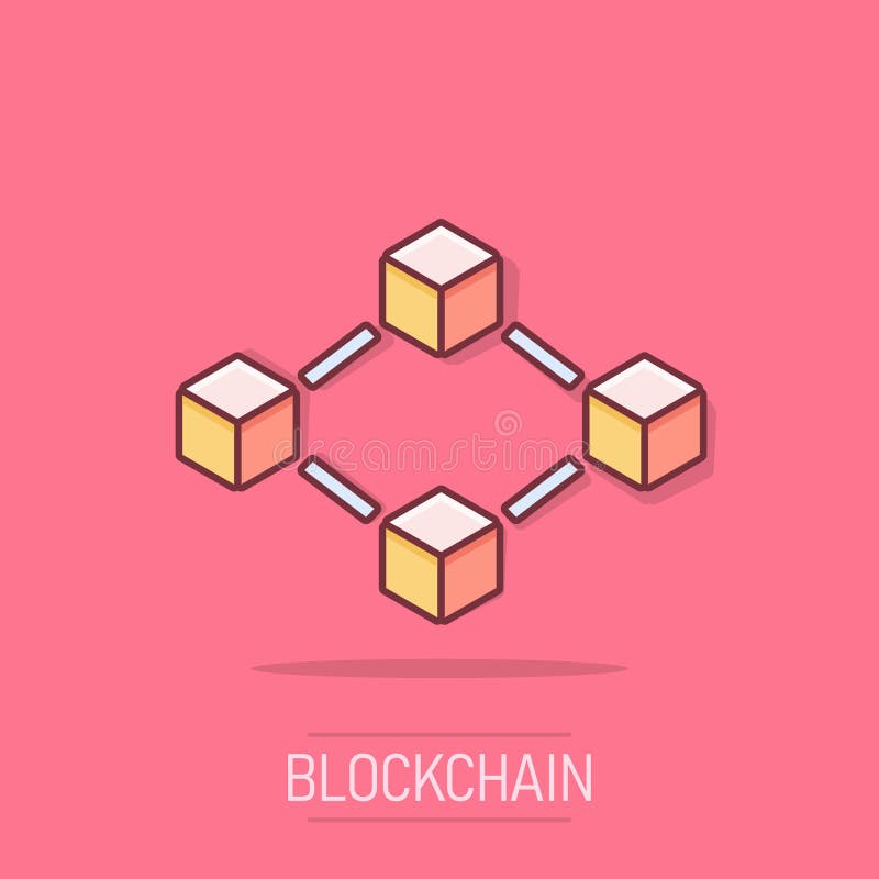 Vector Cartoon Blockchain Technology Icon in Comic Style. Cryptography ...