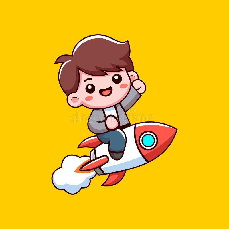 Vector Cartoon of Boy Riding a Rocket Stock Vector - Illustration of ...