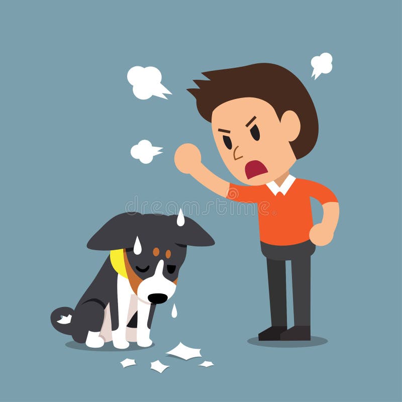 Vector Cartoon Boze Man En Hond Vector Illustratie - Illustration of ...