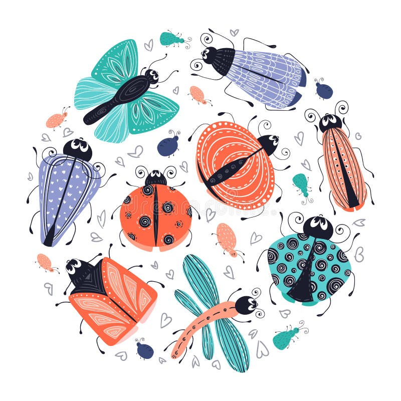 Vector cartoon bugs stock vector. Illustration of flat - 143287410