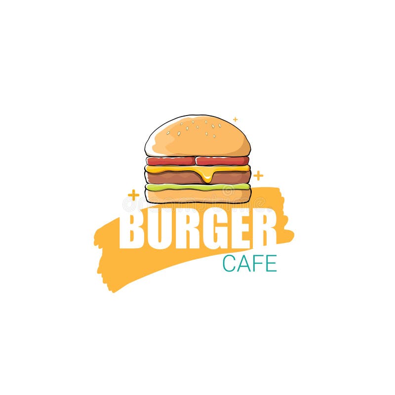 Vector Cartoon Burger Cafe Logo Design Template with Hamburger . Label ...