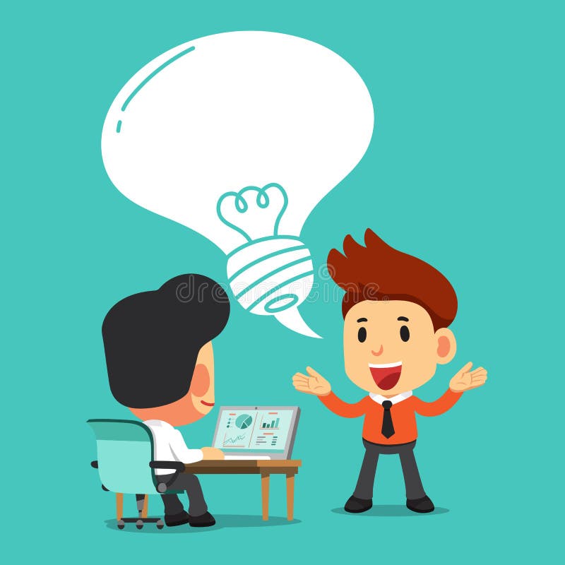 Vector Cartoon Business Men at Work with Idea Bubble Stock Vector ...