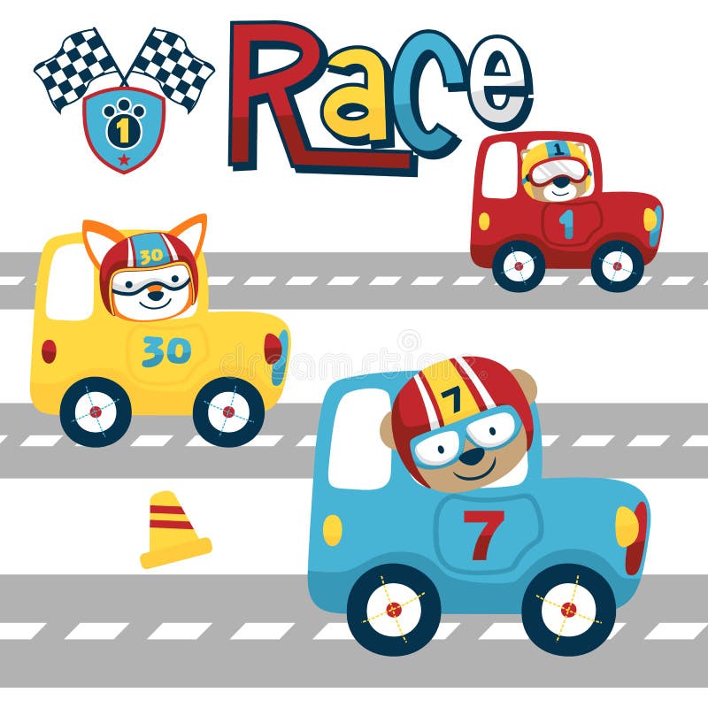 Vector Cartoon Of Car Racing With Cute Racer Stock Vector ...