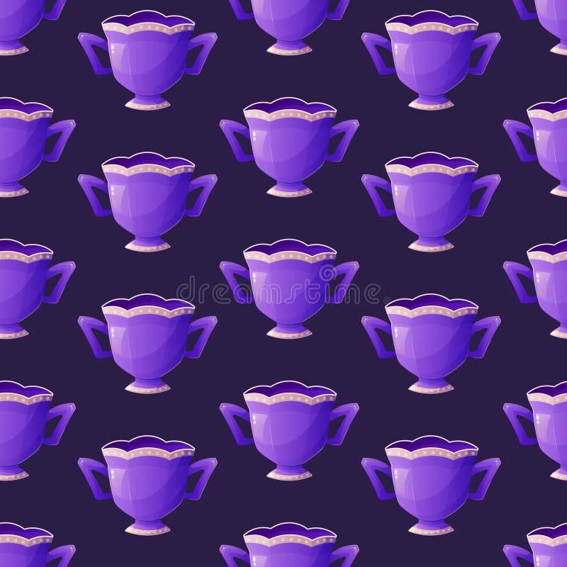 Vector Cartoon Ceramic Drink Purple Tea Cup, Seamless Pattern. Stock ...