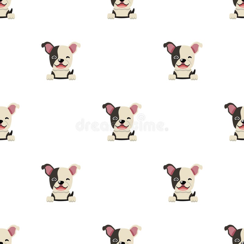 Vector Cartoon Character Cute Boston Terrier Dog Seamless Pattern ...