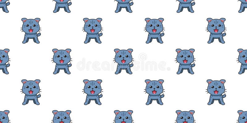 Vector Cartoon Character Cute Tabby Cat Seamless Pattern Background ...