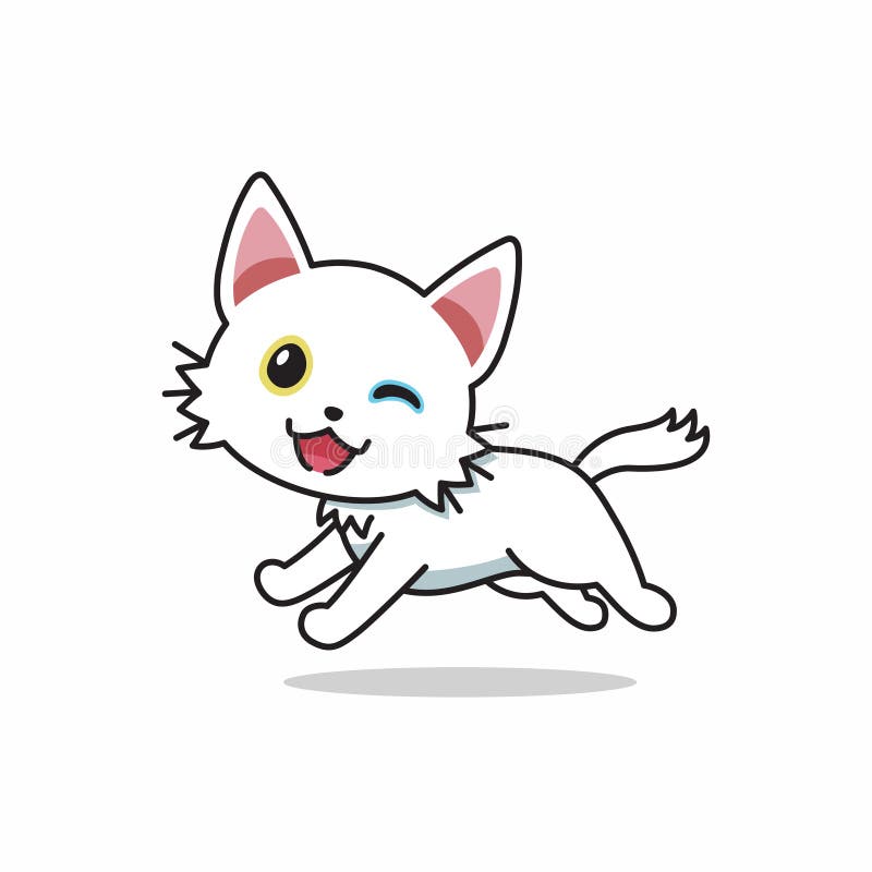 Vector Cartoon Character Cute White Cat Running Stock Vector ...