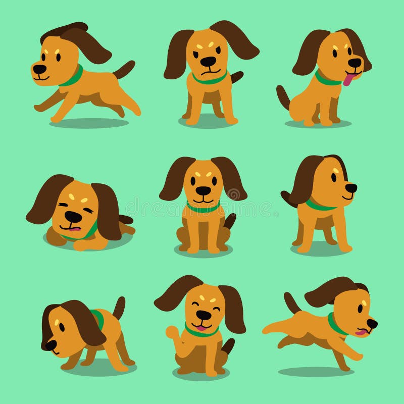 Vector Cartoon Character Dog Poses Set Stock Vector - Illustration of ...