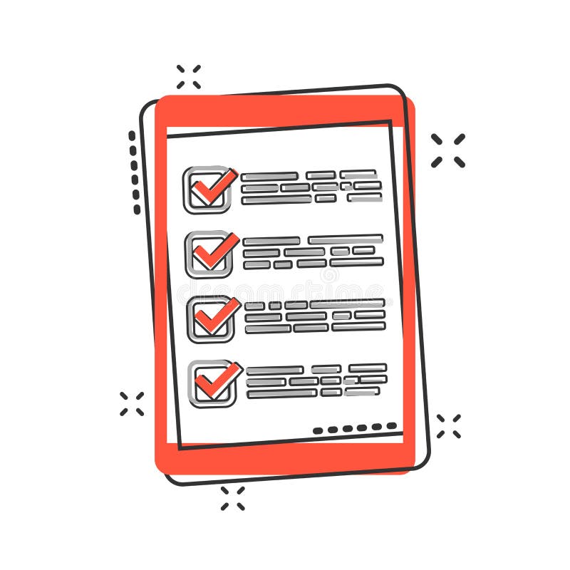 Cartoon Checklist Icon in Comic Style. Document Check Illustration ...