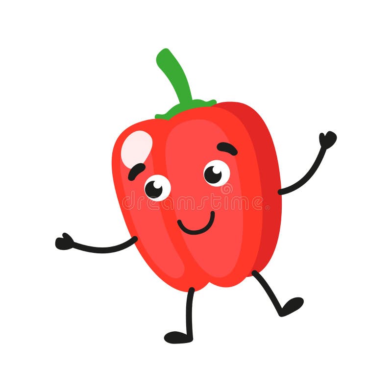 Vector Cartoon Cheerful Cute Red Bell Pepper Character Stock Vector ...