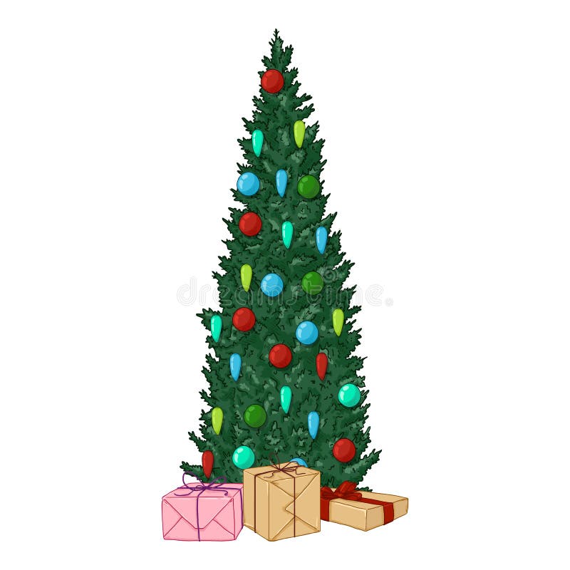 Vector Cartoon Christmas Tree Stock Vector - Illustration of coniferous ...
