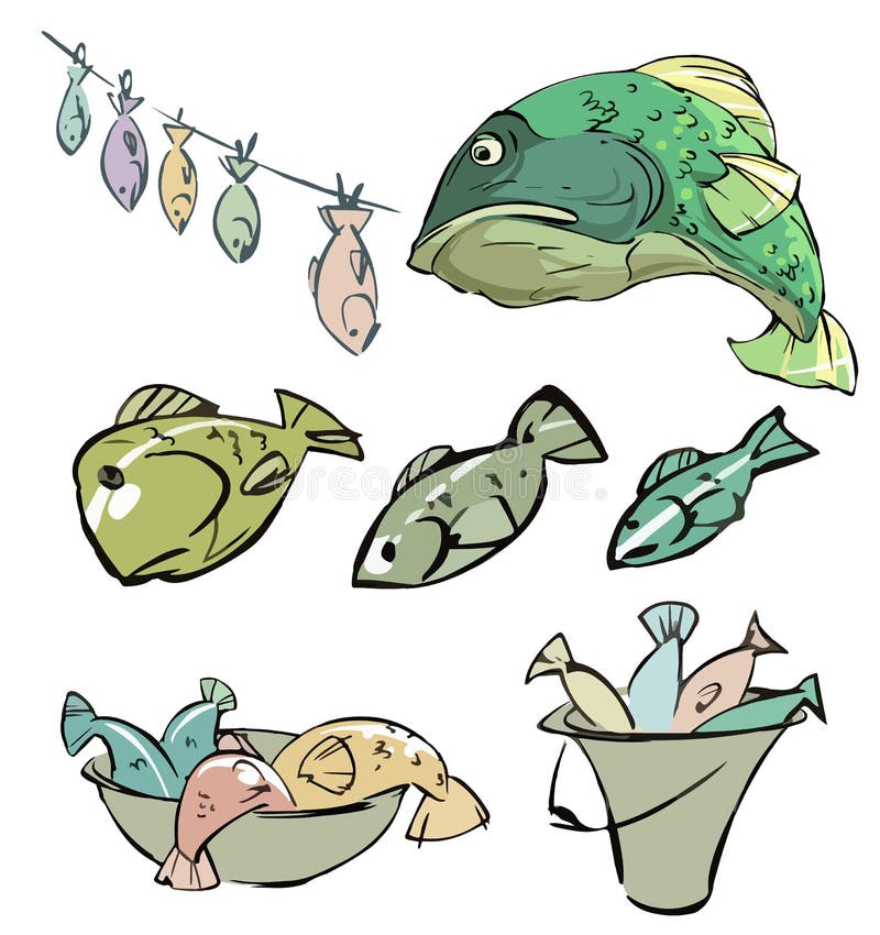 Vector Cartoon Clipart Set of Fish. Illustration of Various Fish, Fish ...