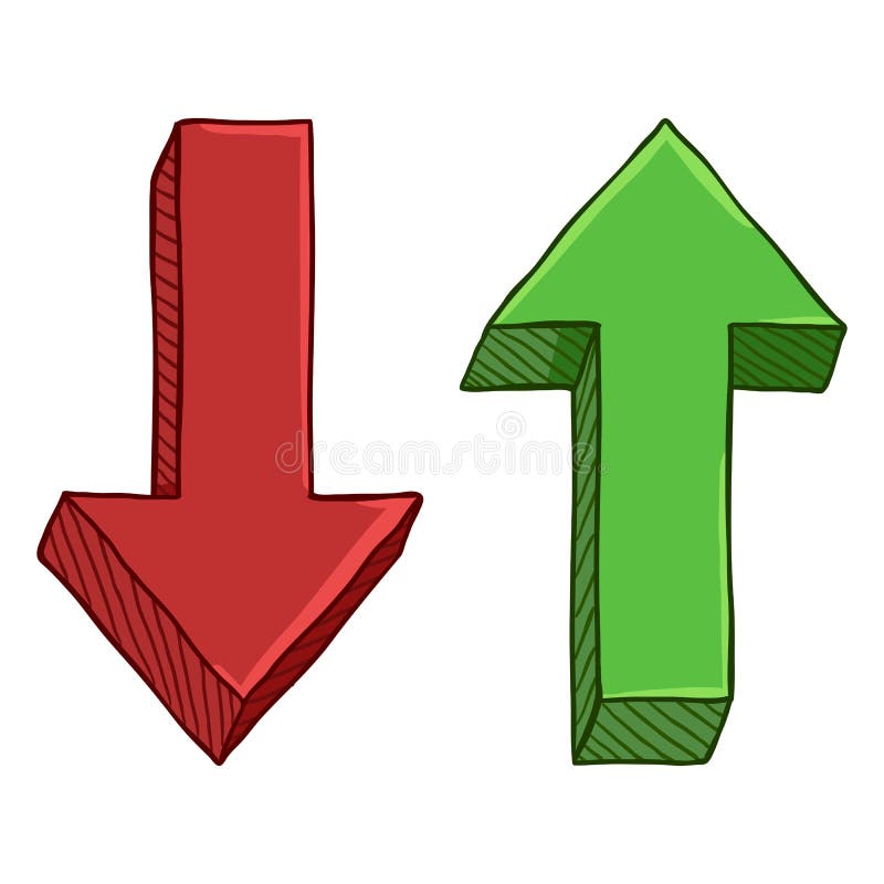 Vector Cartoon Color Illustration - Red Arrow Down and Green Arrow Up ...