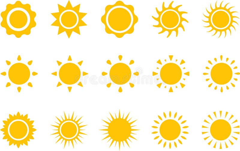 Vector Cartoon, Comic Yellow Sun Shining Light Rays Heat the Summer ...