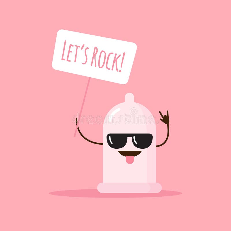 Vector Cartoon Condom Illustration with Goggles and Funny Poster. Stock ...
