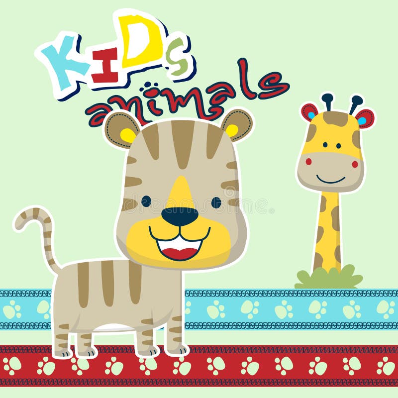 Vector Cartoon of Cute Animals, Tiger and Giraffe Stock Vector ...