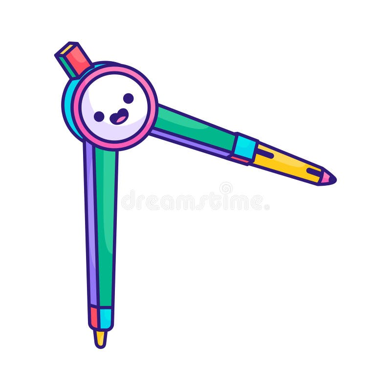 Vector Cartoon Cute Compass School Kawaii Illustration Stock Vector ...