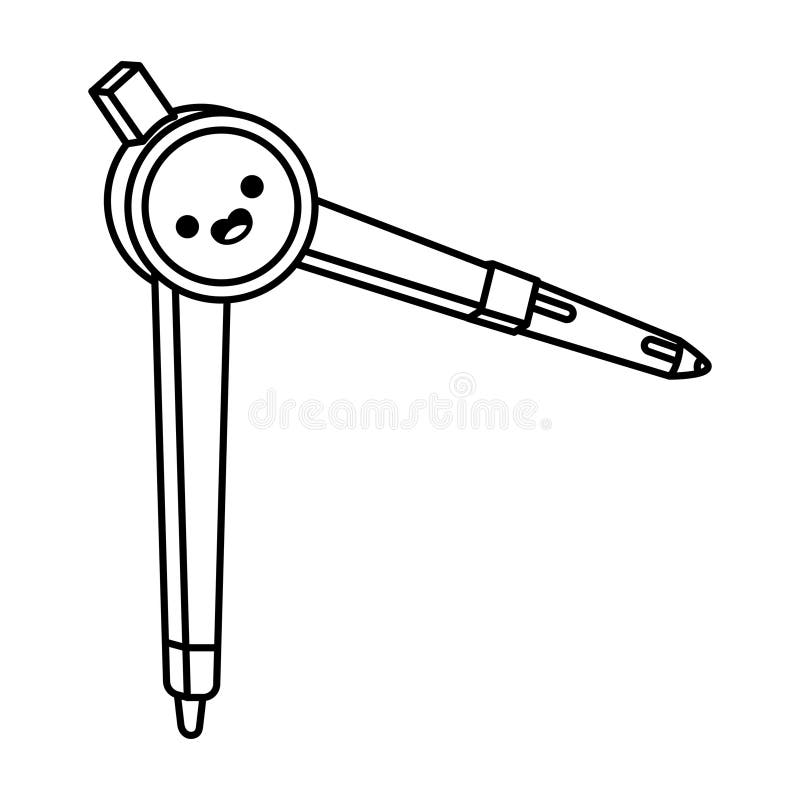 Vector Cartoon Cute Compass School Kawaii Illustration Stock Vector ...