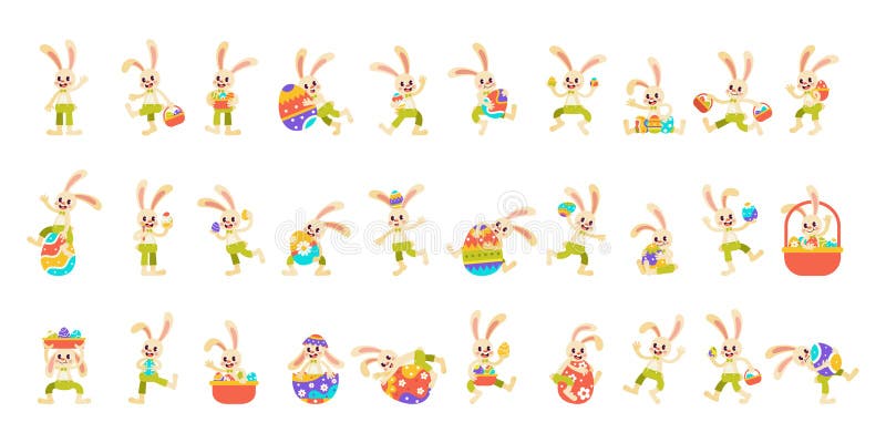 Vector Cartoon Cute Easter Bunny Characters Set Isolated Stock Vector ...
