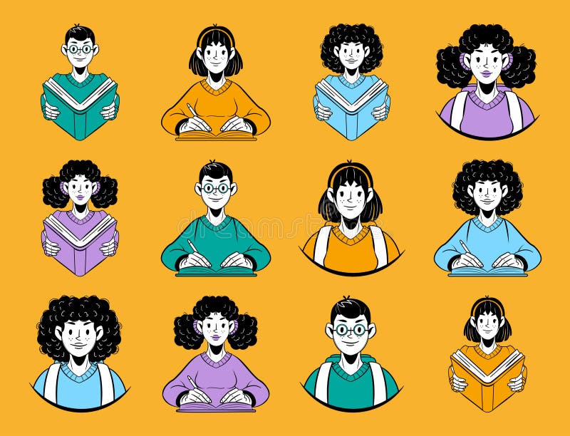 Vector Cartoon Cute Young People Characters Stickers Isolated Set Stock ...