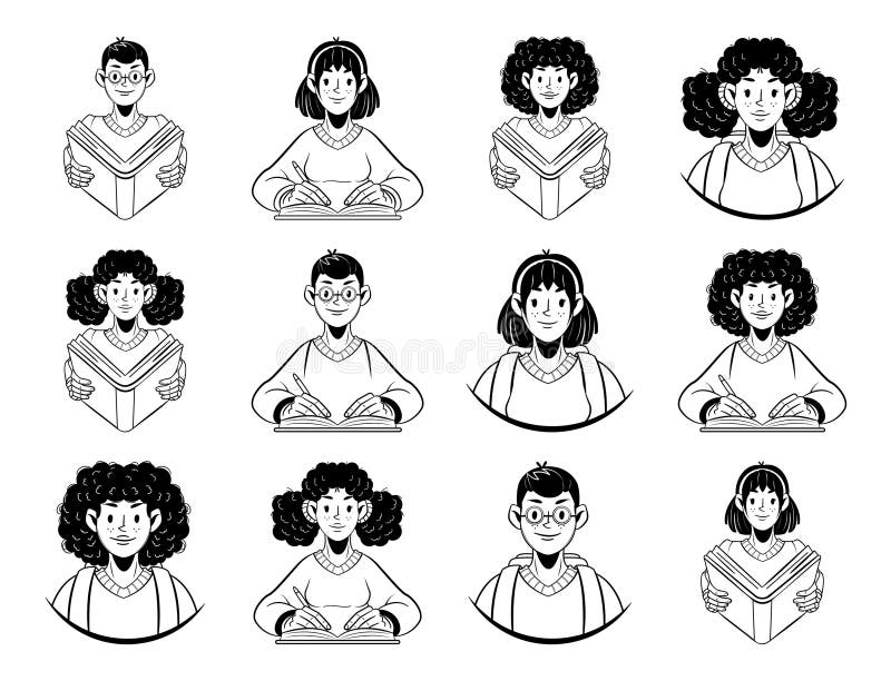 Vector Cartoon Cute Young People Characters Stickers Isolated Set Stock ...