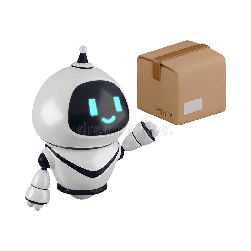 Vector Cartoon 3d AI Robotic Delivery. Realistic 3d Render Robot ...