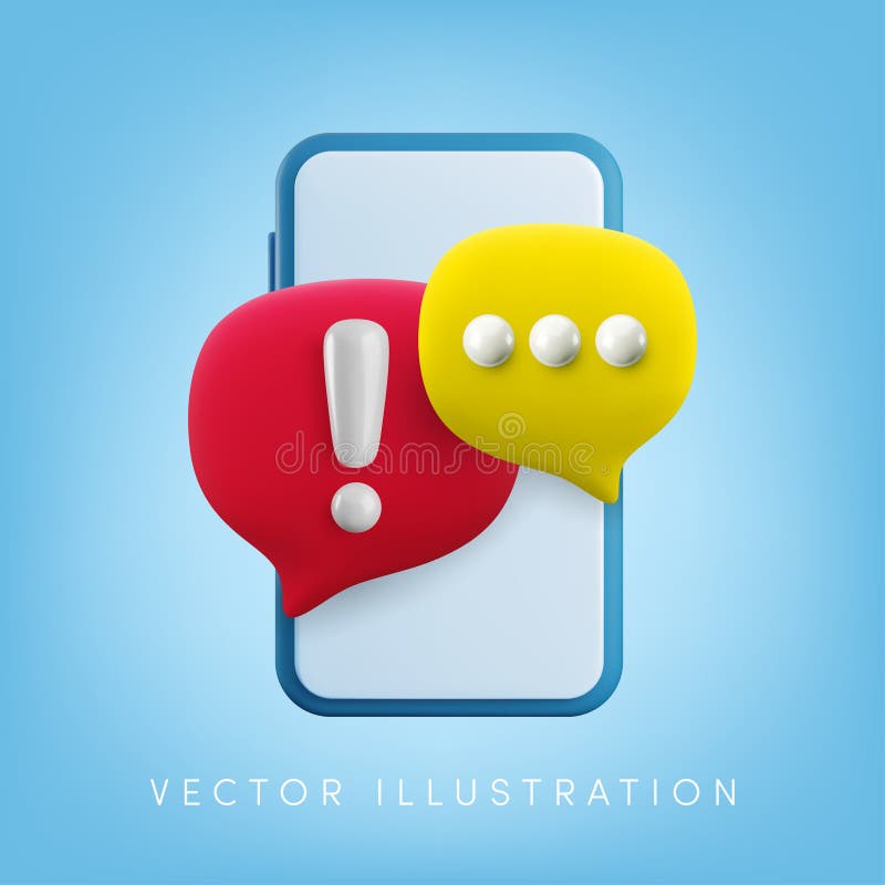 Vector Cartoon 3d Attention Dialogue Banner. Cute Realistic Render of ...