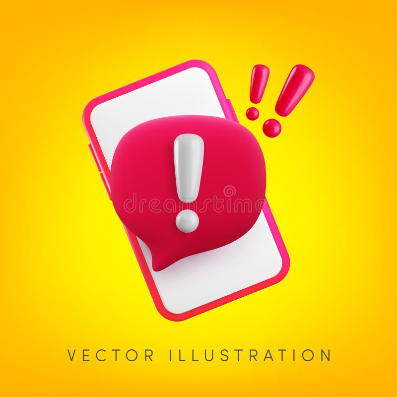 Vector Cartoon 3d Attention Message Banner. Cute Realistic Render of ...