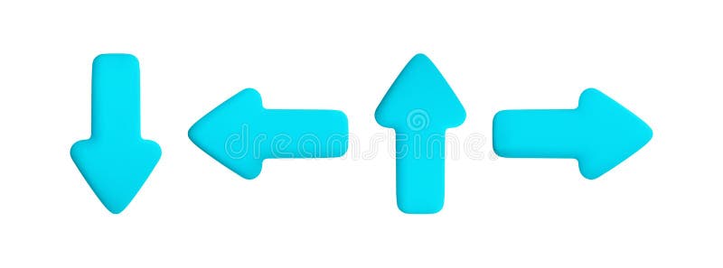 Vector Cartoon 3d Blue Arrows Set. Cute Realistic Up, Down, Left and ...