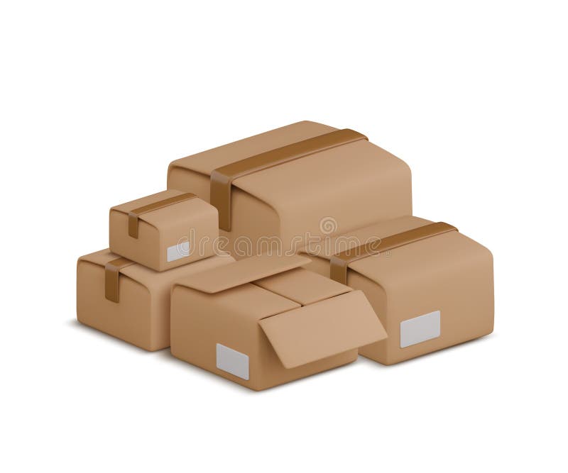 Vector Cartoon 3d Boxes Pile Illustration. Cute Stack of Cardboard ...
