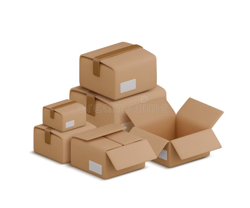 Vector Cartoon 3d Boxes Pile Illustration. Cute Stack of Opened and ...