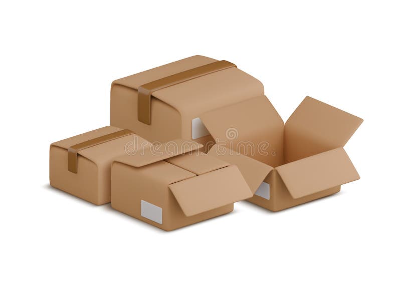 Vector Cartoon 3d Boxes Pile Illustration. Cute Stack of Opened and ...