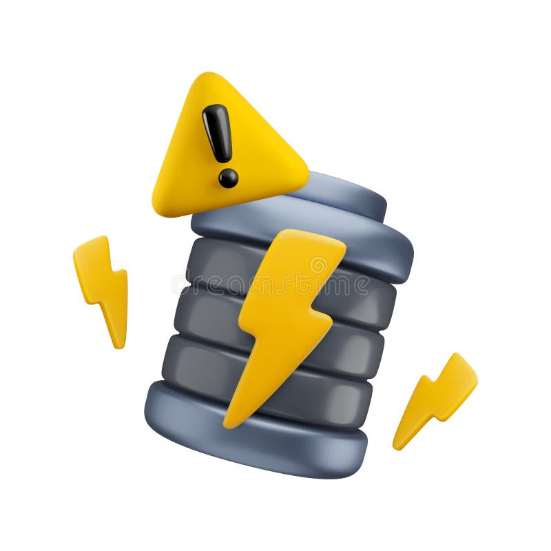 Vector Cartoon 3d Charging Battery with Warning Sign, Lightning ...