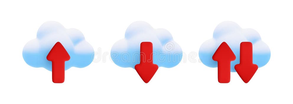 Vector Cartoon 3d Cloud Computing Icon Set. Realistic Render of Cloud and Red Download, Upload ...