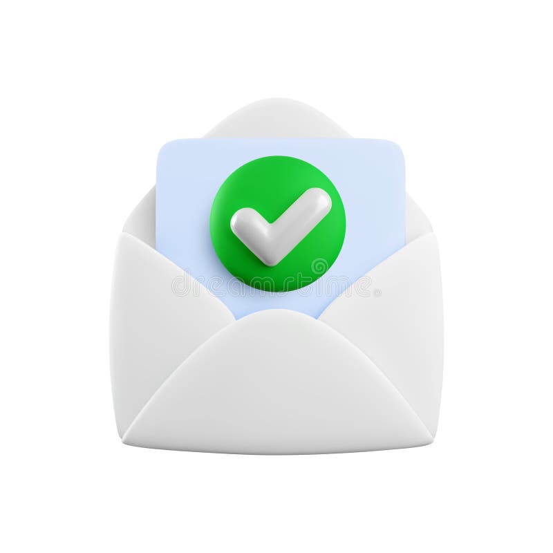Vector Cartoon 3d Confirmed Message Icon. 3d Render Open Envelope ...