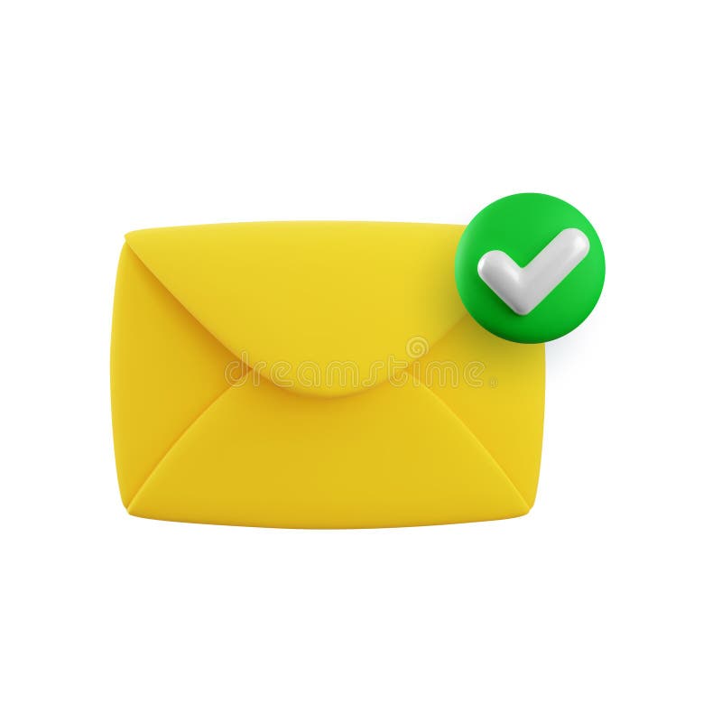 Vector Cartoon 3d Confirmed Message Icon. 3d Render Closed Yellow ...